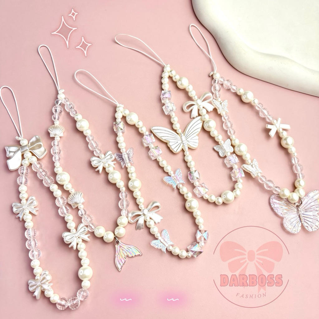 Jual HTM- Strap HP Mutiara / Strap HP Putih / Tali gantungan HP / White ...