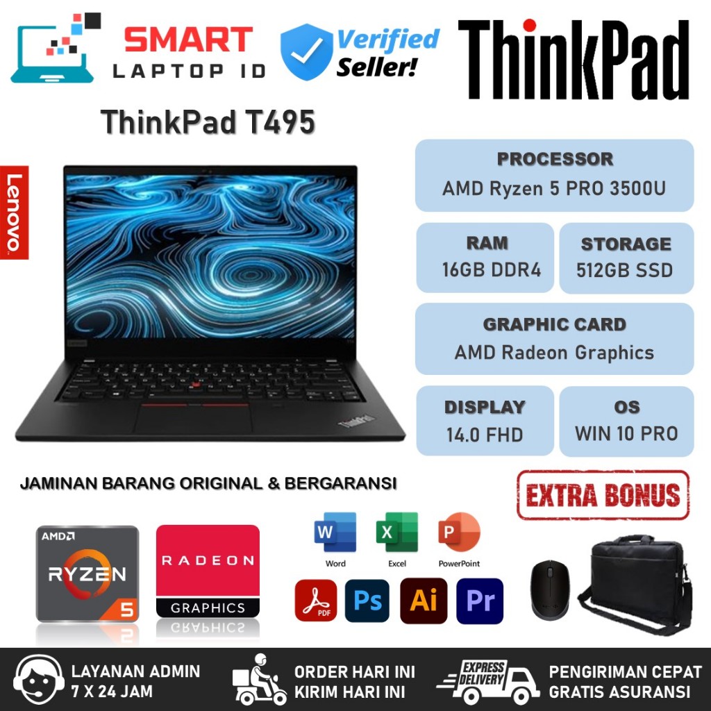 Jual Laptop Lenovo ThinkPad T495 AMD Ryzen 5 PRO 3500U 16GB 512GB SSD ...