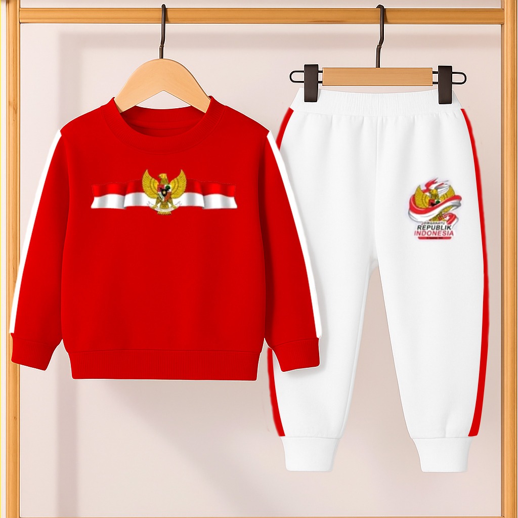 Jual Setelan Kemerdekaan Baju Merah-Putih Set Sweater Joger Anak Laki ...