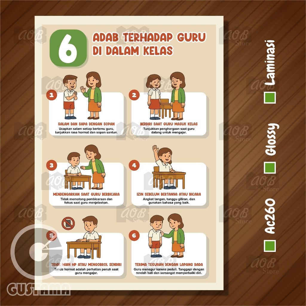 Jual Poster 6 Adab Terhadap Guru di Dalam Kelas, Poster Edukasi Poster ...