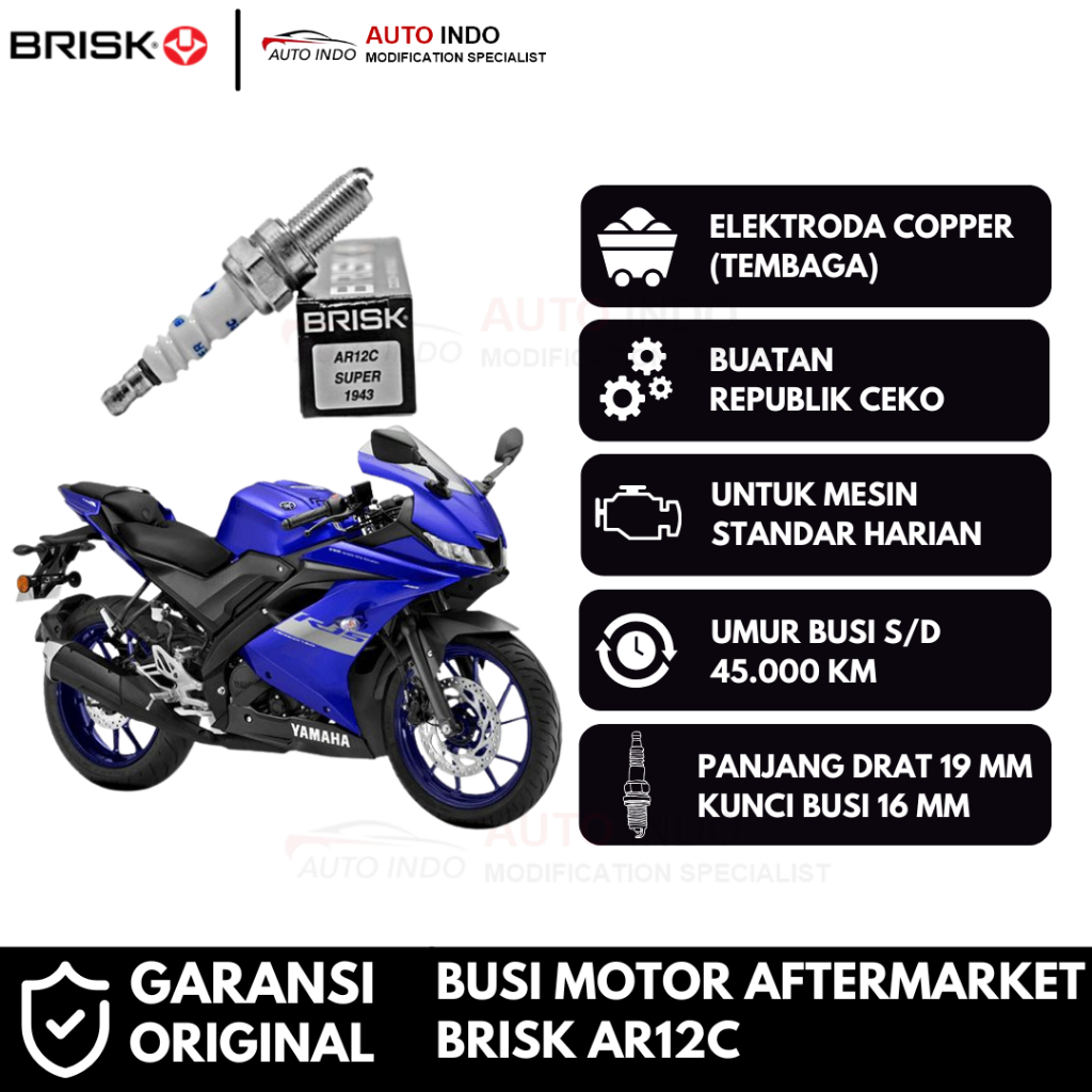 Jual Busi Motor Brisk Copper Racing AR12C untuk Yamaha R15 | Garansi ...