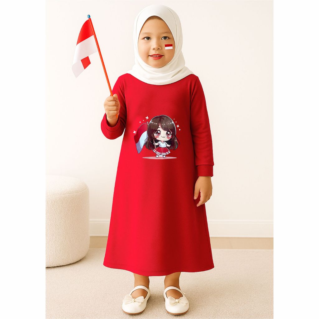 Jual CF Kids Gamis Anak Perempuan Print DTF Chibi Edisi 17 Agustus Hari ...