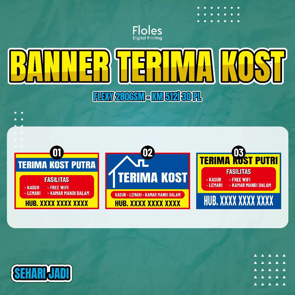Jual Cetak Banner Terima Kost Putra Putri Keluarga 1,5 x 1 meter ...
