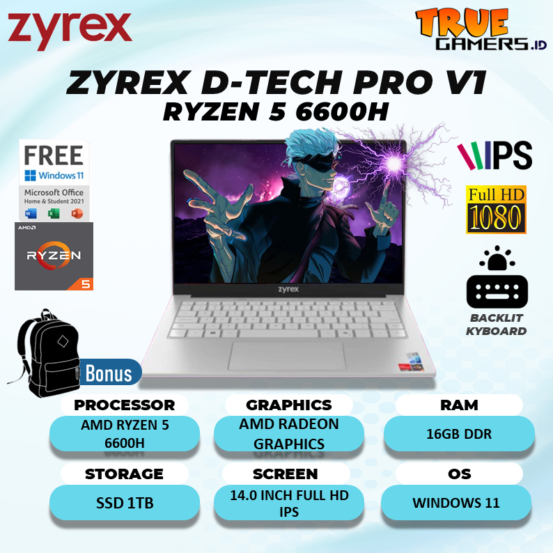 Jual LAPTOP GAMING ZYREX D-TECH PRO V1 RYZEN 5 6600H RAM 16GB SSD 1TB ...