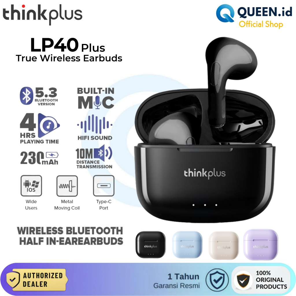 Jual ThinkPlus LP40 PLUS TWS True Wireless Earbuds Headset Bluetooth 5.3 HiFi Stereo LP40 II ...