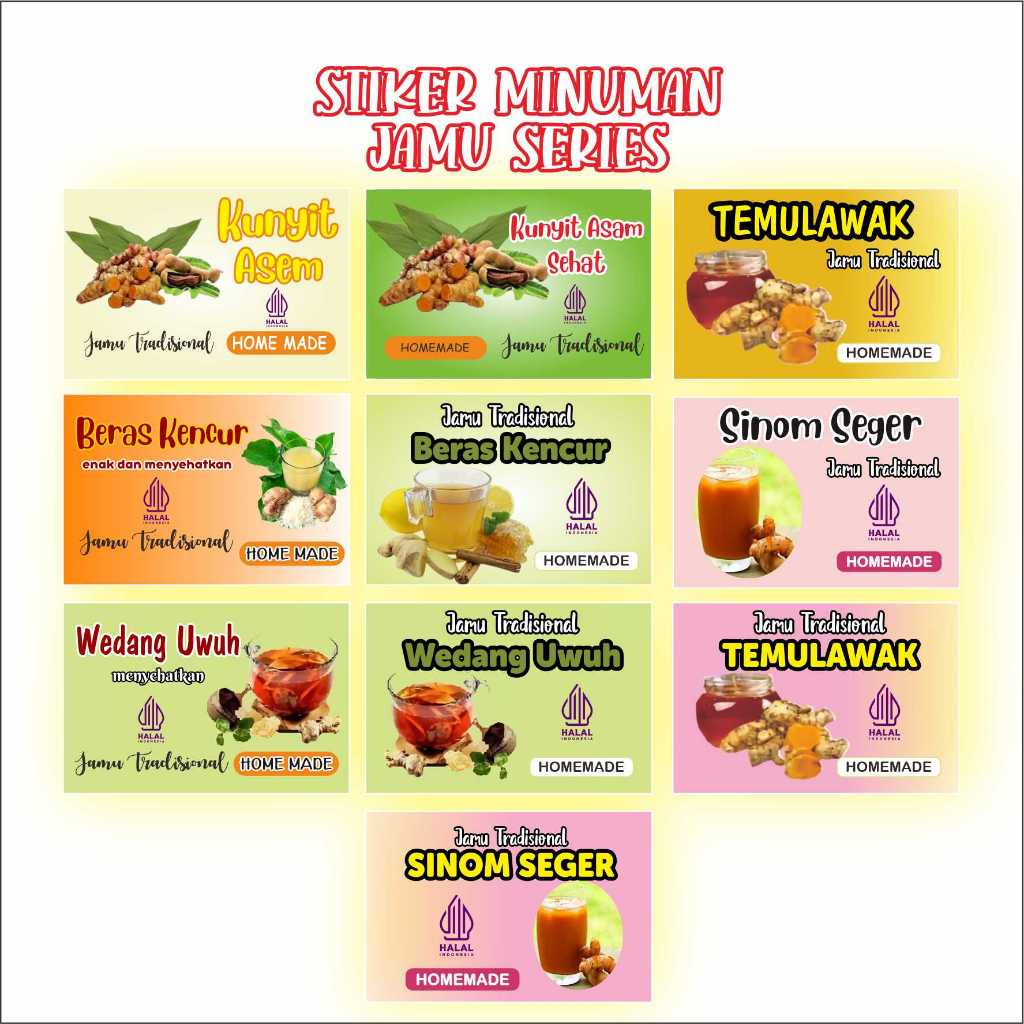 Jual sticker minuman sticker jamu sticker kunyit asam stiker sinom ...