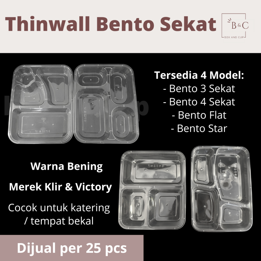 Jual Thinwall Bento Sekat Bening / Kotak Tempat Makan Plastik 3 Sekat ...