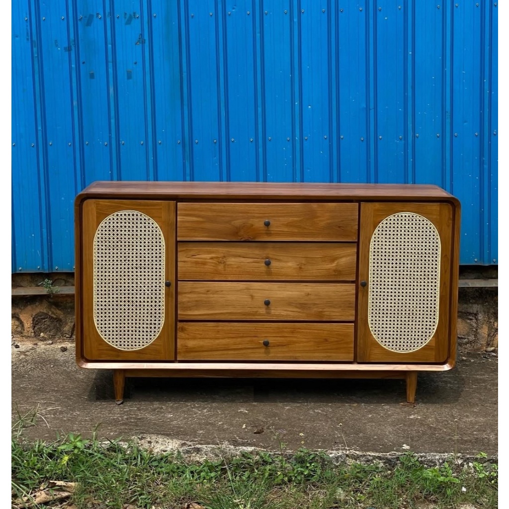 Jual BUFET KAYU JATI MIX ROTAN STORAGE CABINET LEMARI KABINET KAYU JATI ...