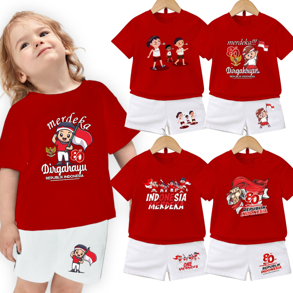 Jual KOI - Setelan Kaos Bayi & Anak Cowok Cewek Indonesia - Kaos 17 AGUSTUS HUT RI 80th Setelan ...