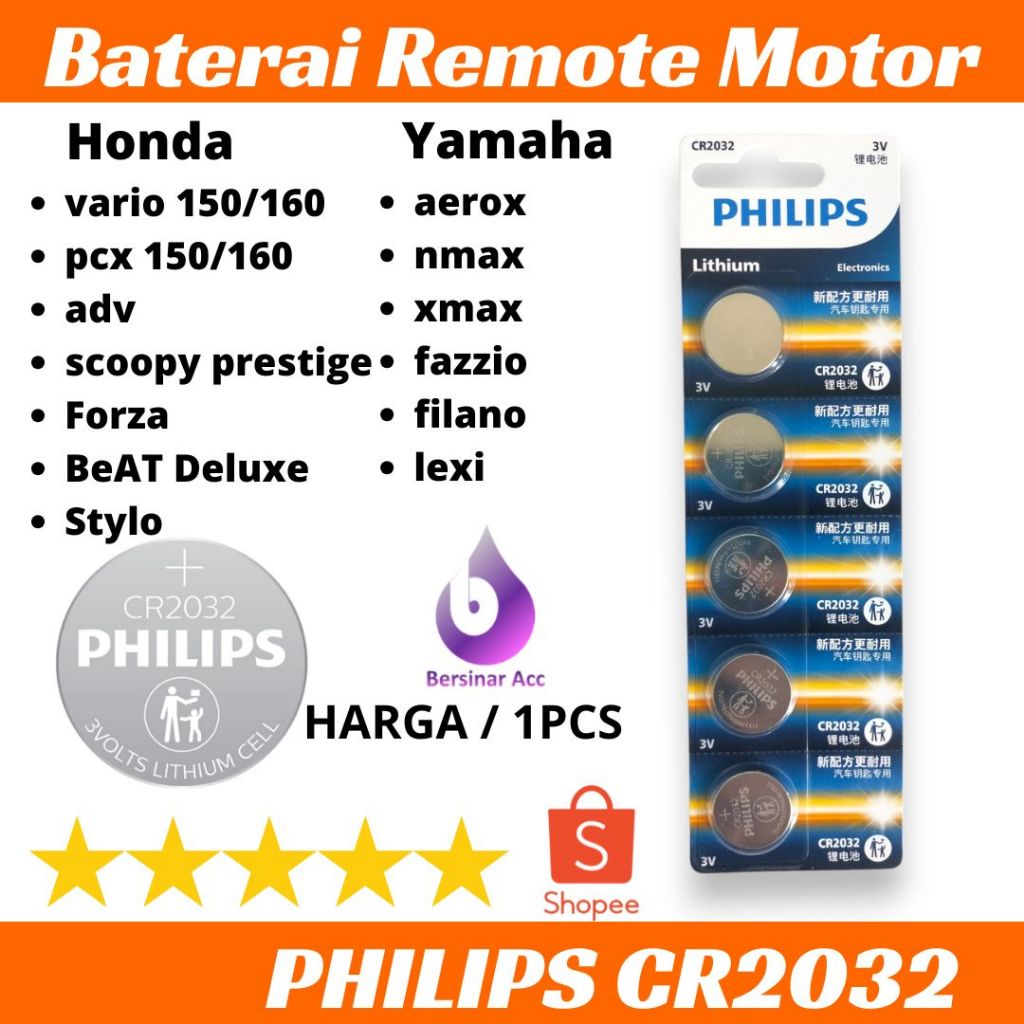 Jual Baterai Philips CR2032 Batre remote Motor Honda PCX 160 VARIO 160 ...