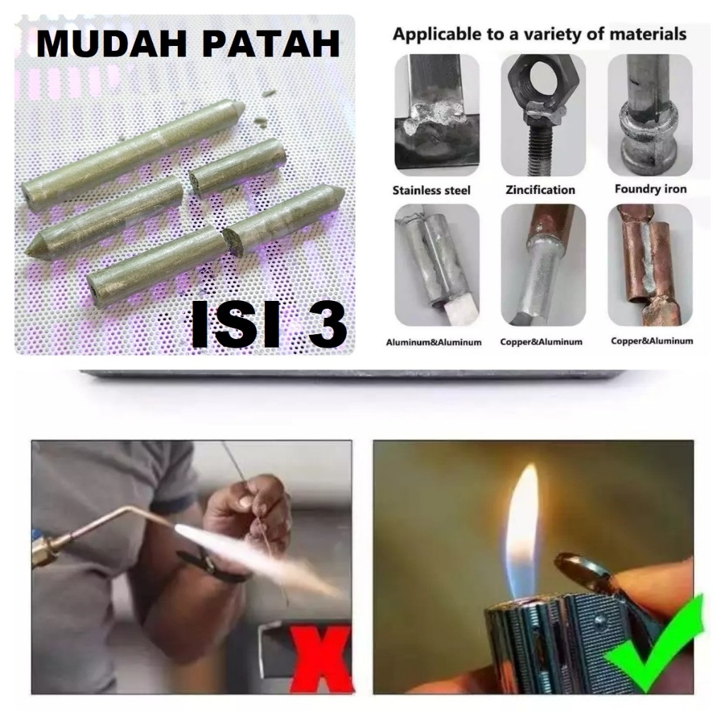 Jual PAKET ISI 3 BATANG LAS SET korek api aluminium solder timah alat ...