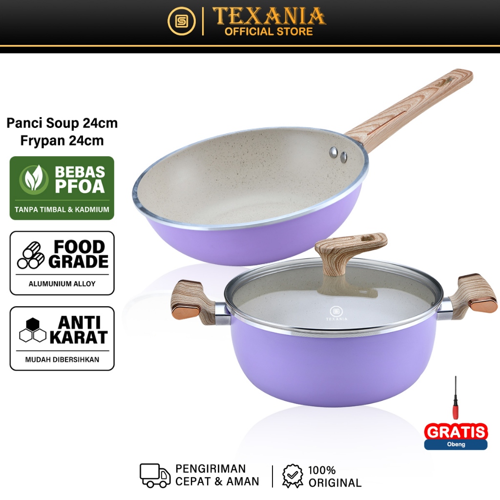 Jual TEXANlA Set Wajan Panci Wajan UNGU Diameter 24cm Anti Lengket ...
