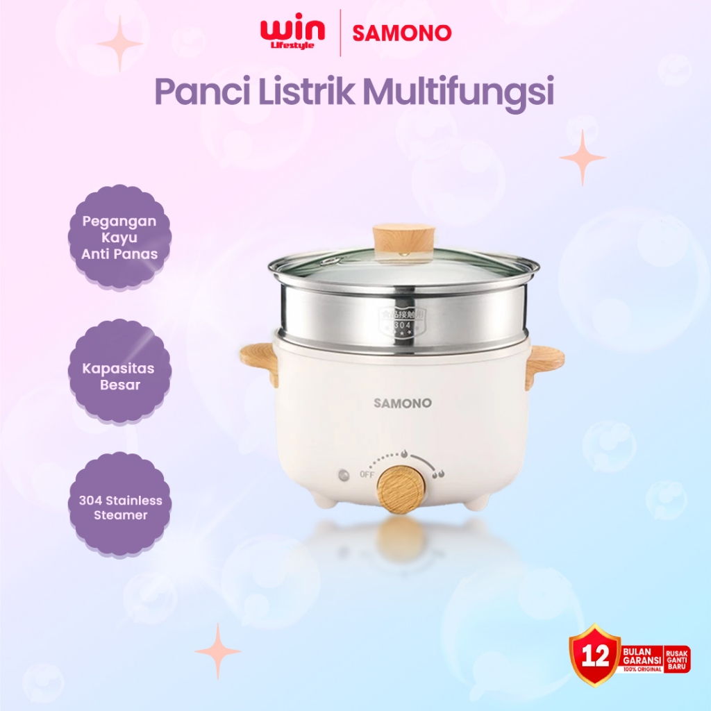 Jual SAMONO Panci Listrik 2,4 L + 1,6 L Liter Fry Pan Teflon Keramik ...