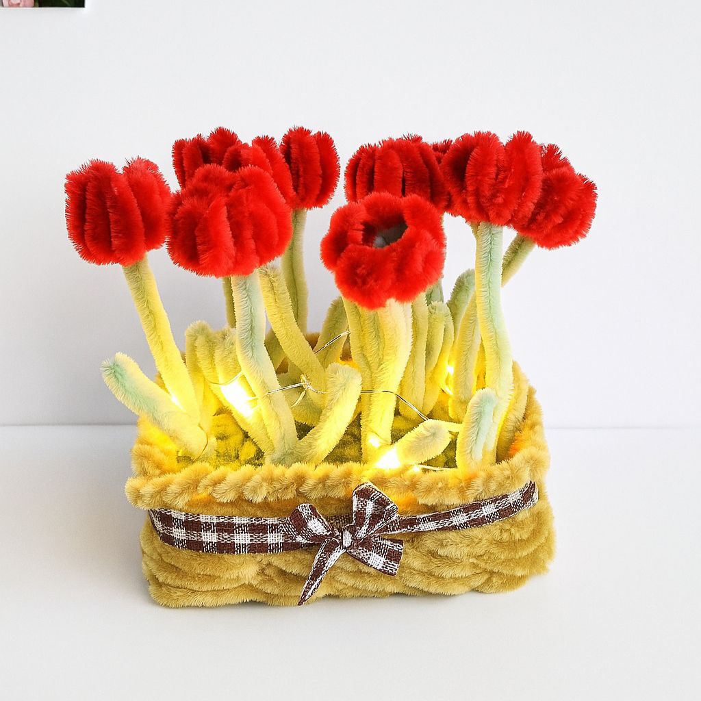 Jual Basket Mini Tulip Kawat Bulu LED Bunga Handmade Pipe Cleaner ...