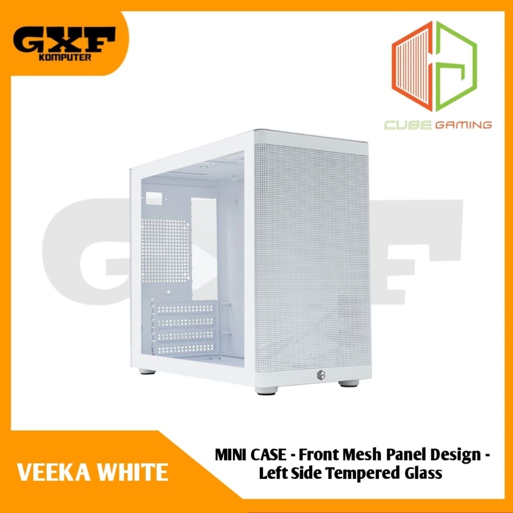 Jual CUBE GAMING VEEKA WHITE - MINI CASE - All White Inside - Front ...