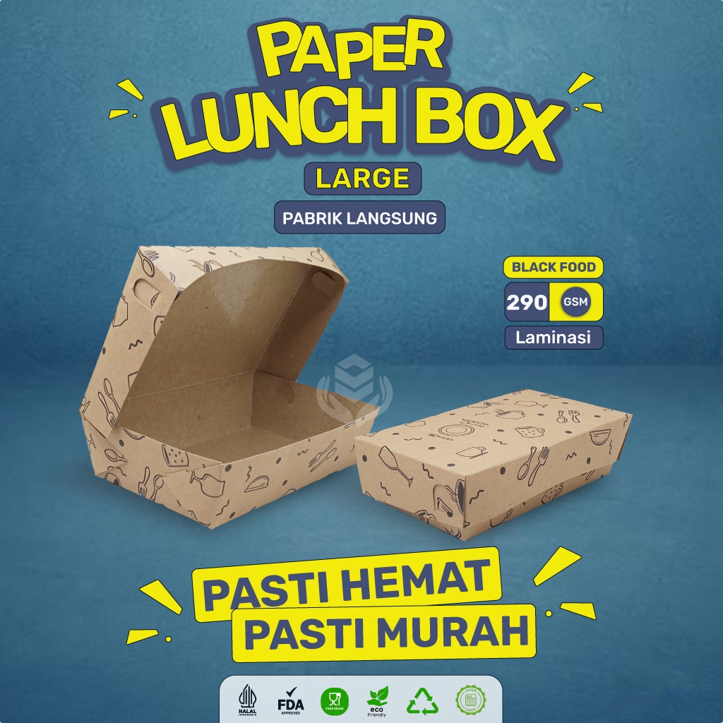 Jual Lunch Box Large Bahan 290 Gsm Paper Lunch Box L (LB2K224-18X11X5 ...