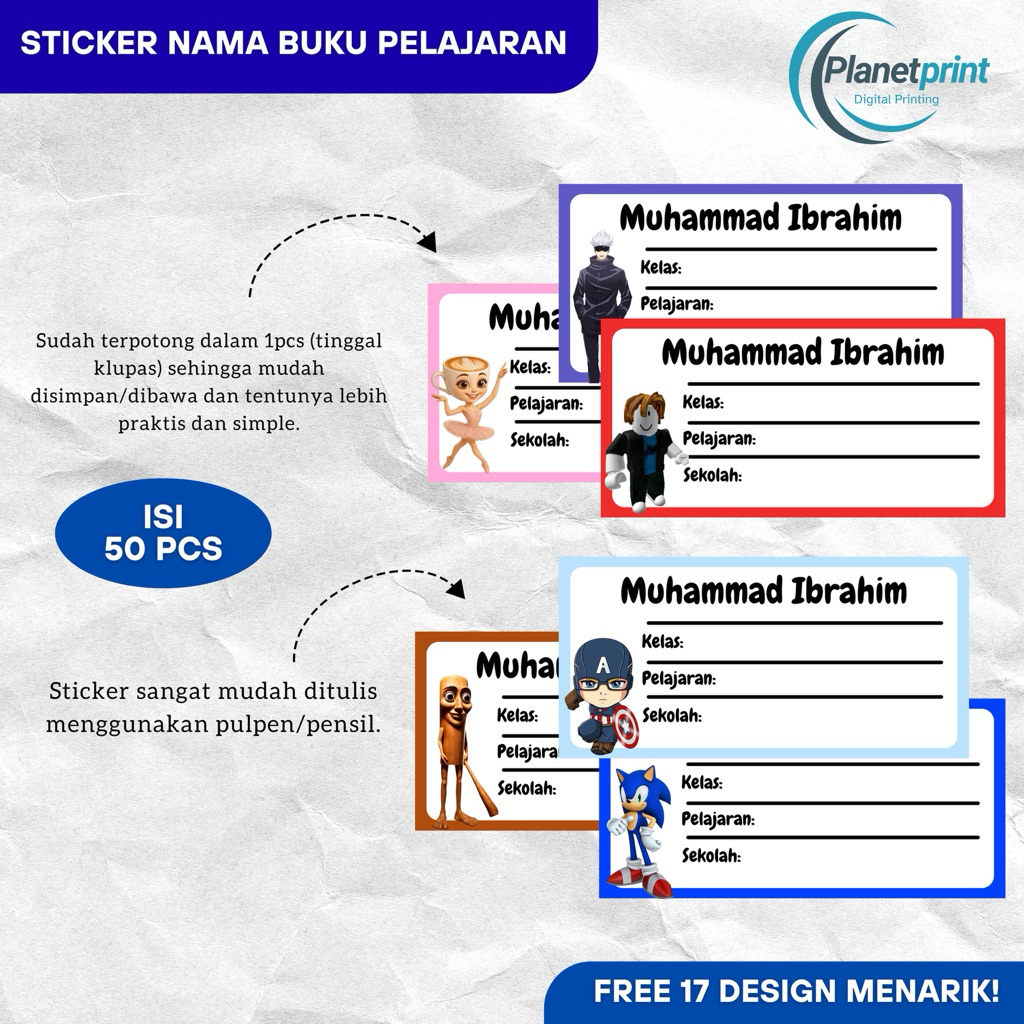 Jual 50 Pcs Stiker Mapel Buku Sekolah Custom Teks , Sticker Label Nama ...