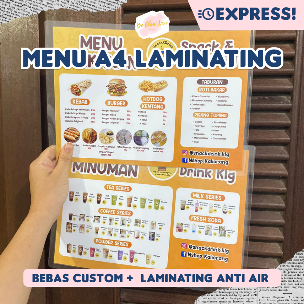 Jual Cetak Menu Laminating / Cetak Daftar Menu / Cetak Buku Menu 2 sisi / Anti air anti sobek ...