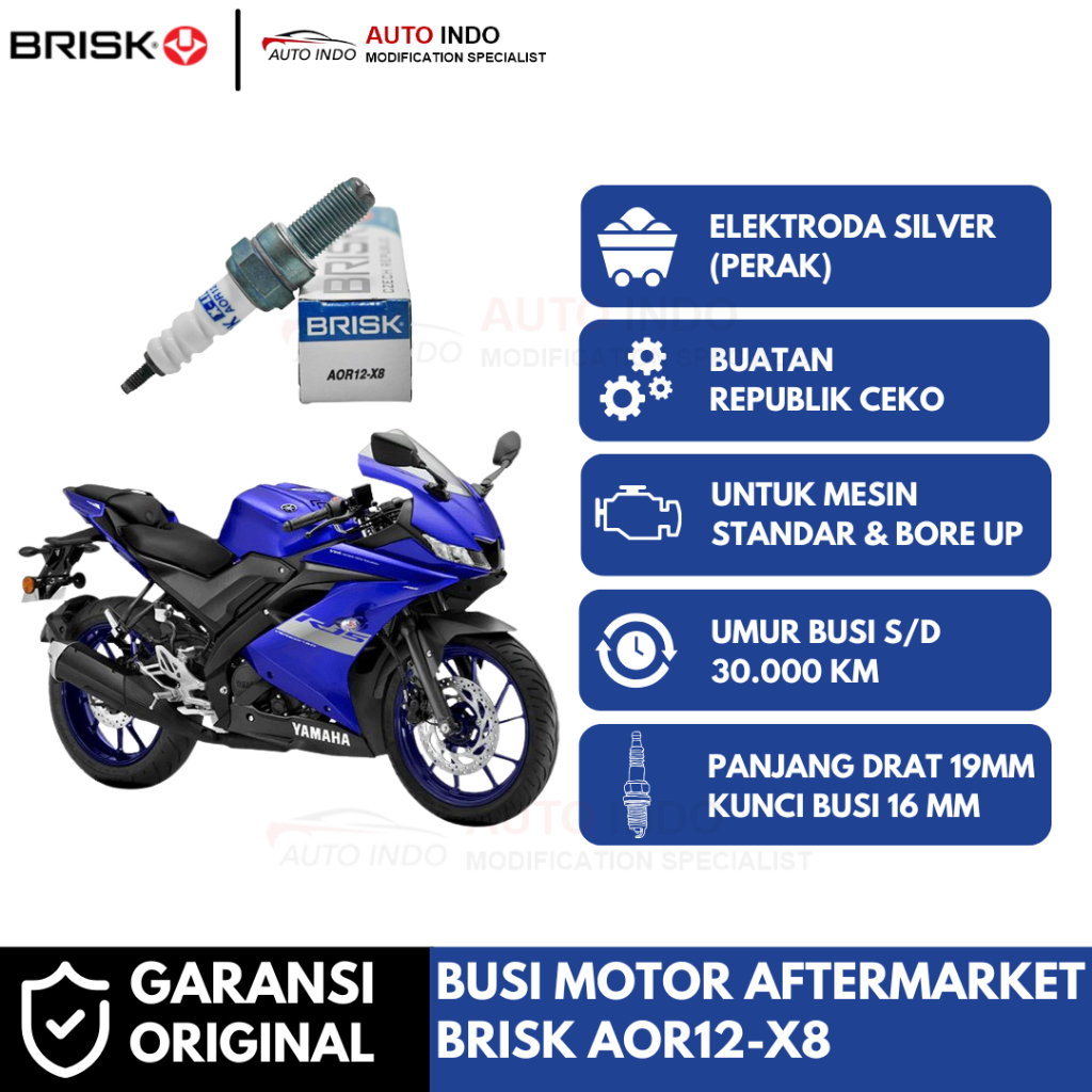 Jual Busi Motor Brisk Xline Racing AOR12-X8 untuk Yamaha R15 | Garansi ...