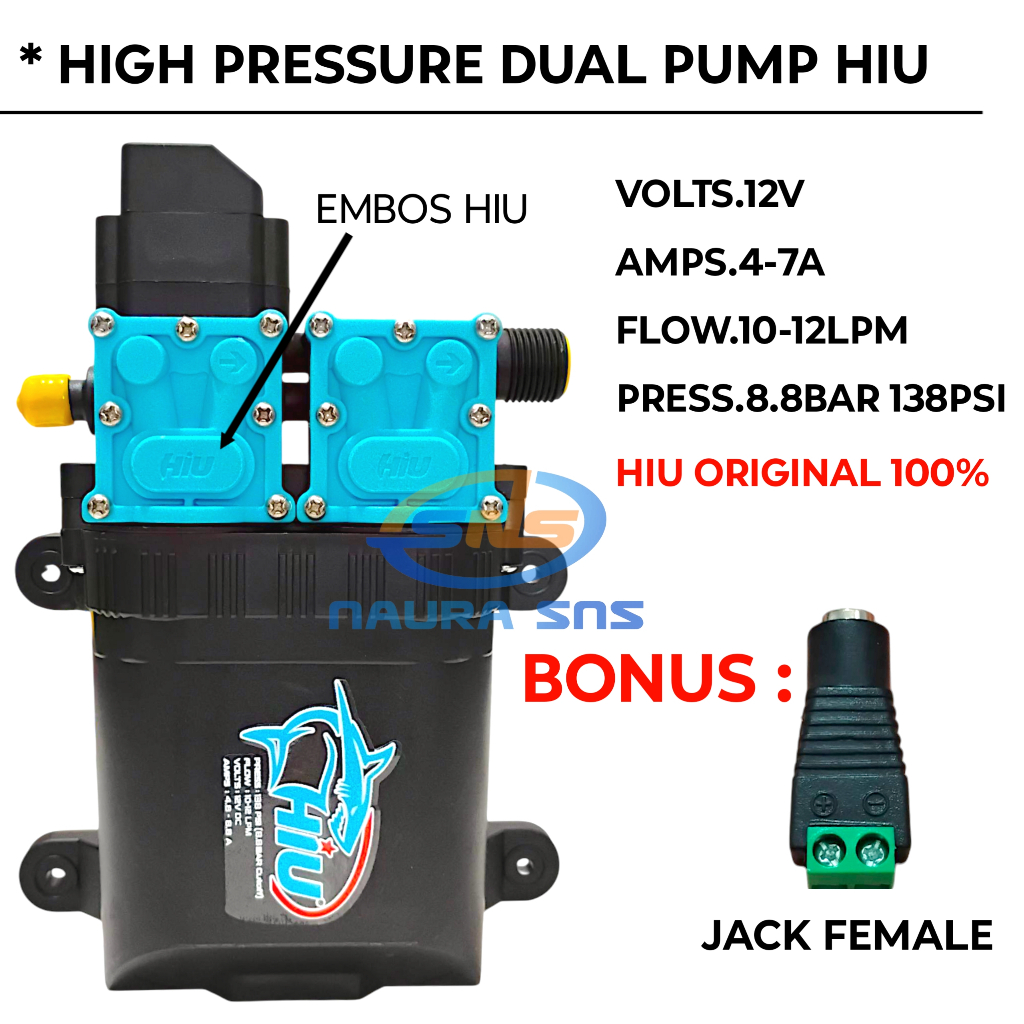 Jual Dual Pump Hiu 12v 8.8 Bar 12Lpm / Pompa DC 12v / High Pressure ...