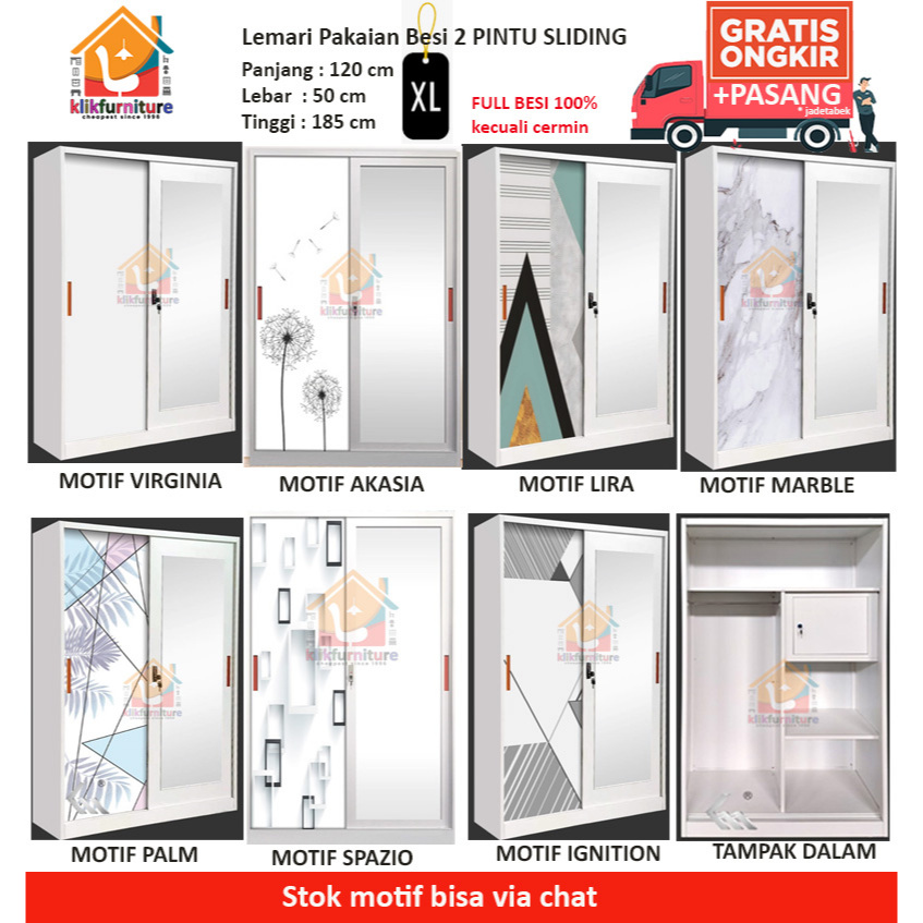 Jual Lemari Pakaian Besi Pintu Kaca Sliding XL VECTOR 120 | Shopee ...