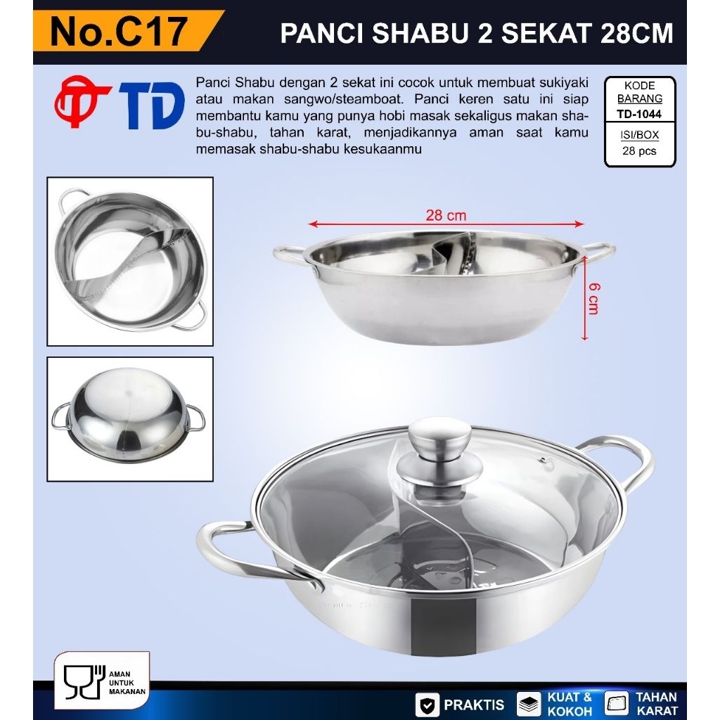 Jual Panci Shabu 2 Sekat 28 cm Panci Sop Suki Panci Shabu" Tomyam Ayam ...