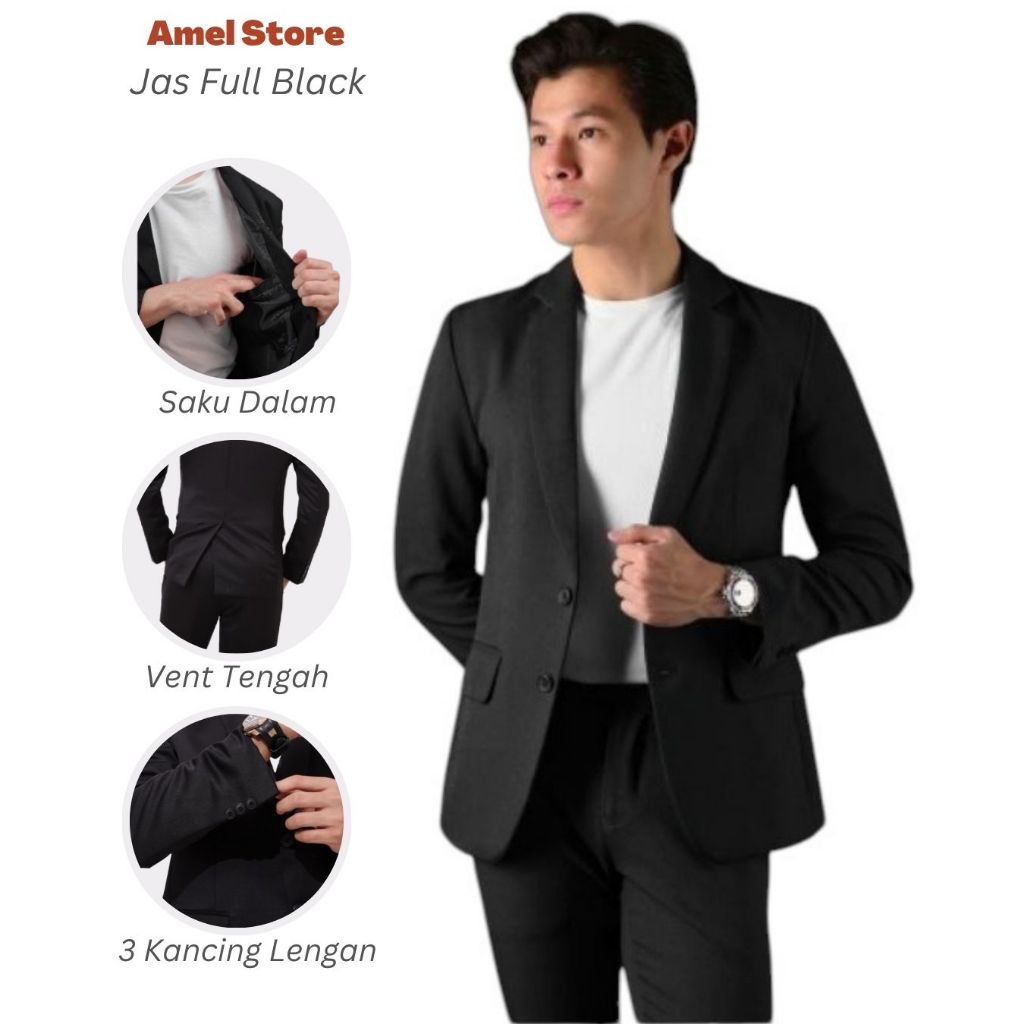Jual Jas Blazer Pria Slimfit Hitam Kancing 2 Jas Formal Nikah Kerja ...