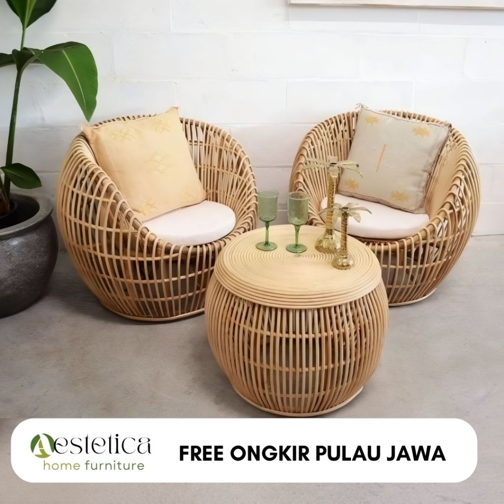 Jual (FREE ONGKIR JAWA) PREMIUM KURSI TERAS ROTAN ALAMI MODEL GENTONG ...