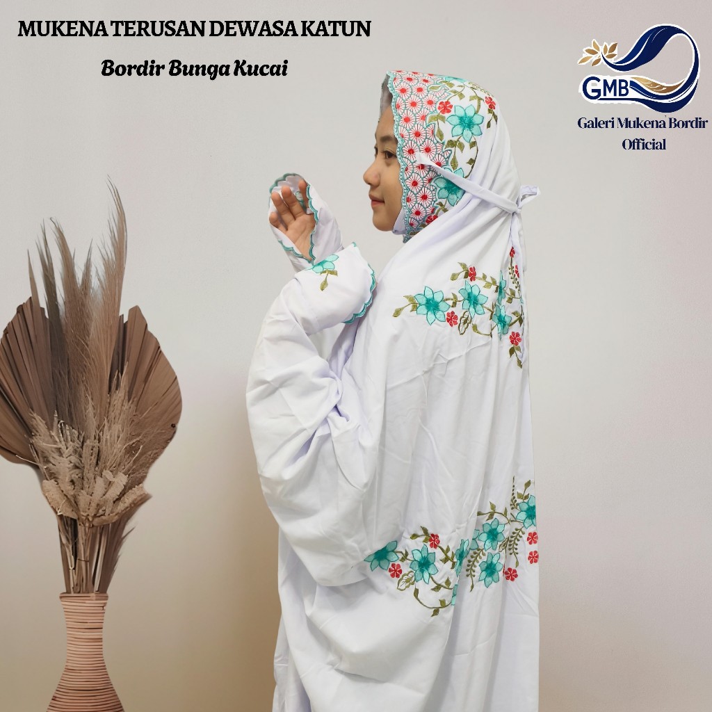 Jual Mukena Katun Polino Dewasa Terusan/Lajuran Motif Bunga Kucai ...