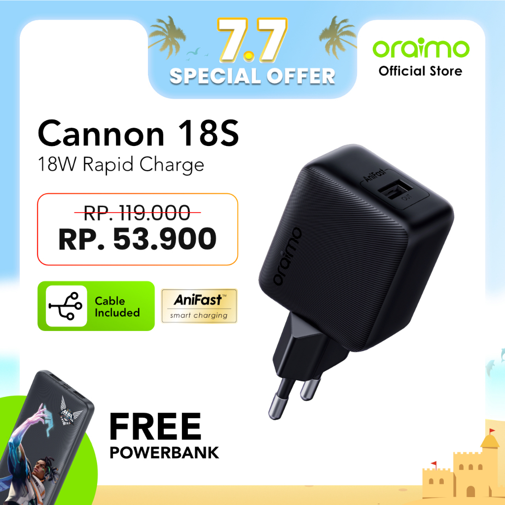 Jual oraimo Charger Handphone Cannon 18W OCW-E5184 Pengisian Cepat Pengisian Cepat Pengiriman ...