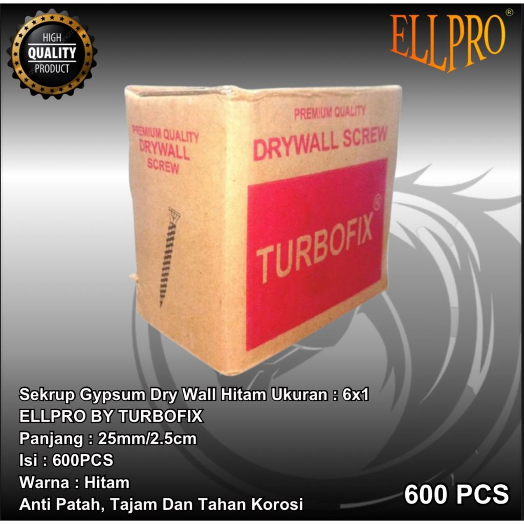 Jual Skrup Gypsum / Sekrup Gipsum TURBOFIX 6x1 Hitam - Harga Perkotak | Shopee Indonesia