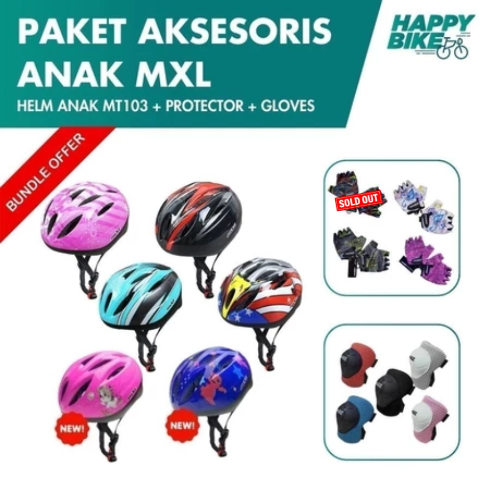 Jual [PAKET BUNDLING] HAPPY BIKE AKSESORIS ANAK HELM MT103 KIDS HELMET ...