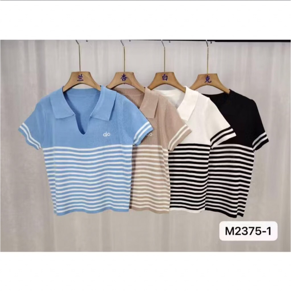 Jual Alo Polo Stripe Knit - Atasan Wanita Baju Rajut Kerah TM | Shopee ...