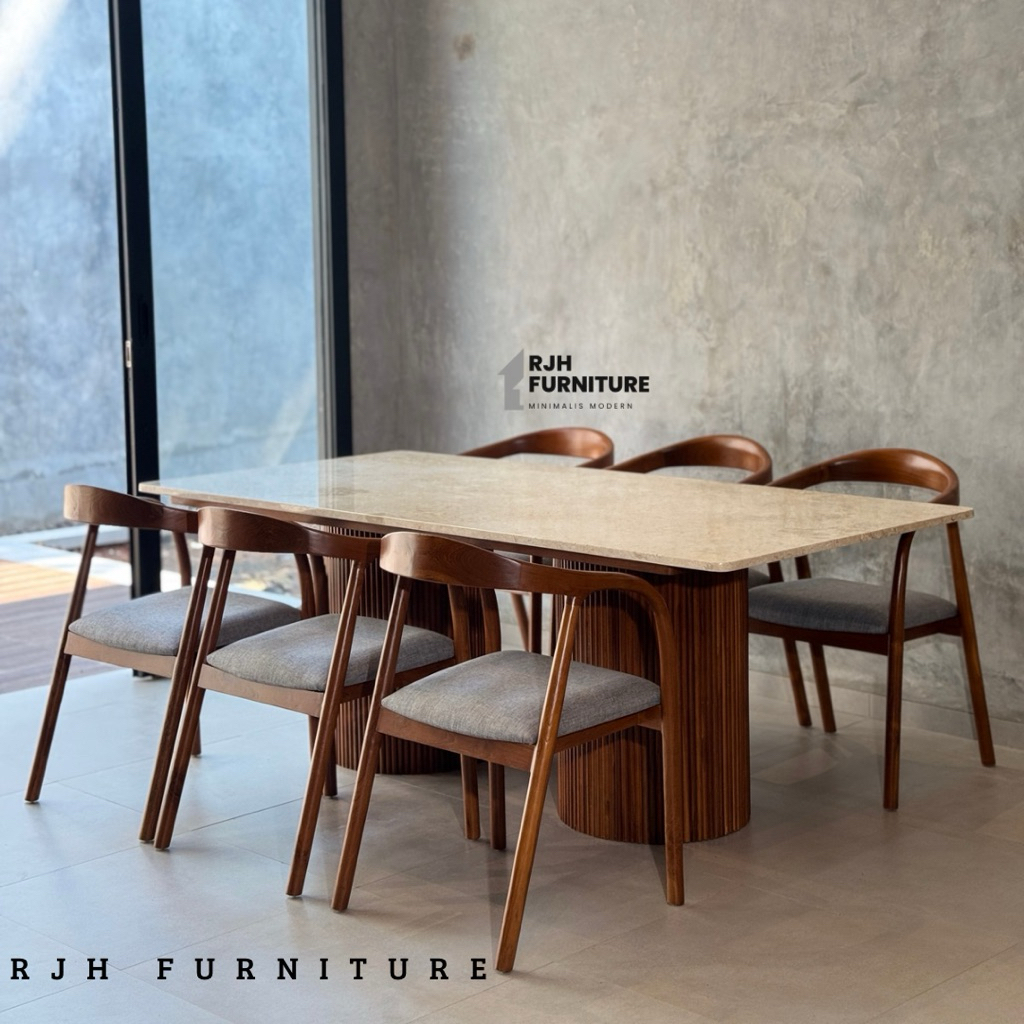 Jual DINING SET MARMER CREAM DINING TABLE KAYU JATI, SET MEJA MAKAN ...
