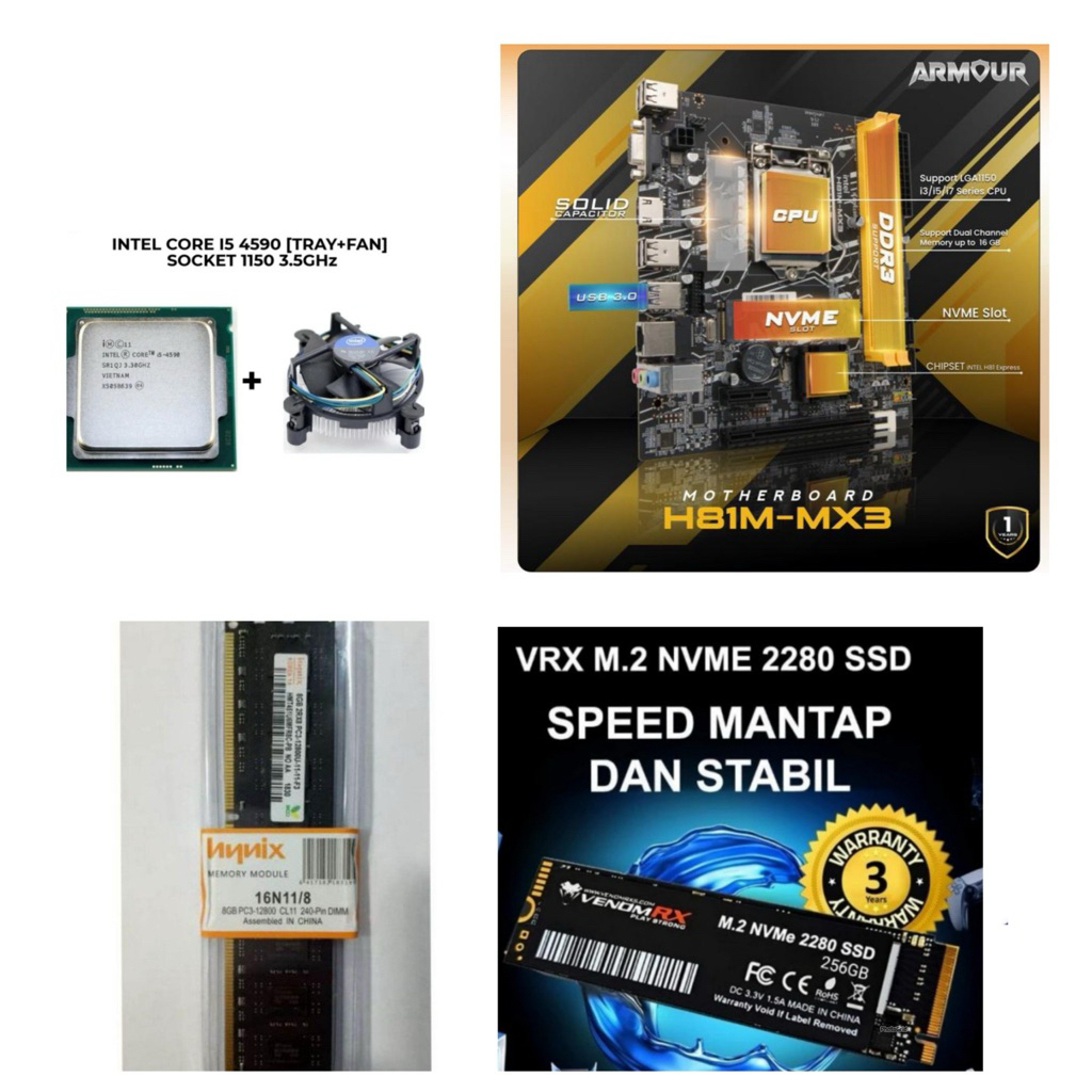 Jual Paket Processor Intel Core i5 4590 Gen 4 LGA 1150 DDR3 NVME H81 ...