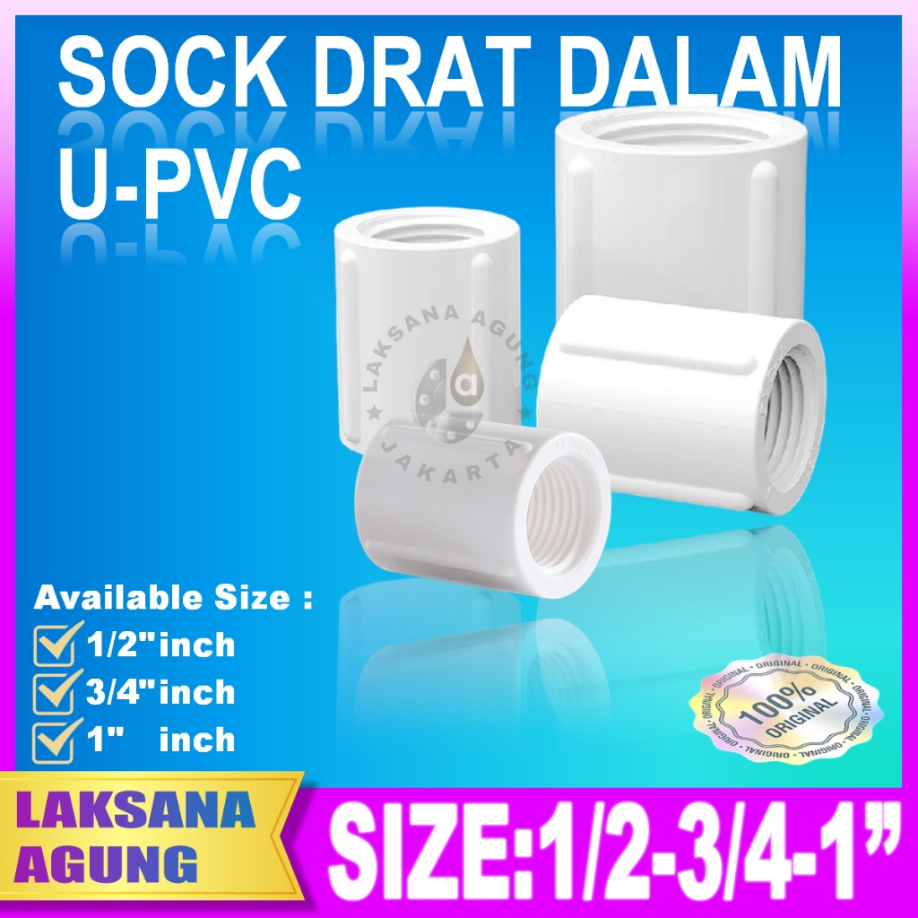 Jual PVC Sok Drat dalam 1/2 > 3/4" > 1" inch | Sambungan Pipa pvc 1/2 ...