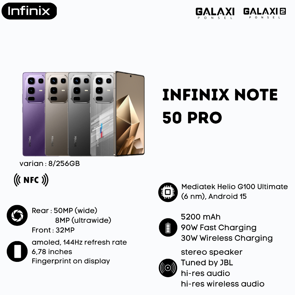 Jual INFINIX NOTE 50 PRO RAM 8/256GB, BERGARANSI RESMI INDONESIA ...