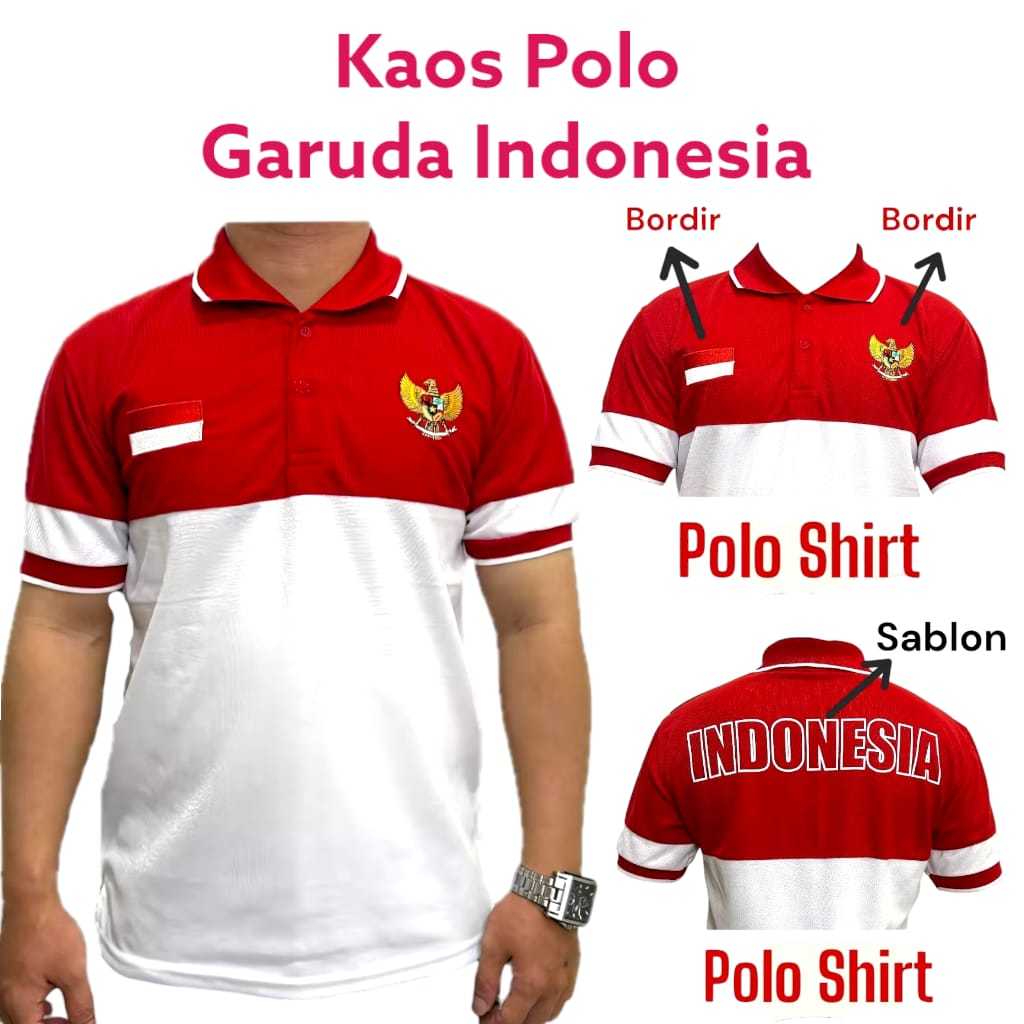 Jual Kaos Polo Merah Putih INDONESIA Bordir Kaos Kerah Garuda ...