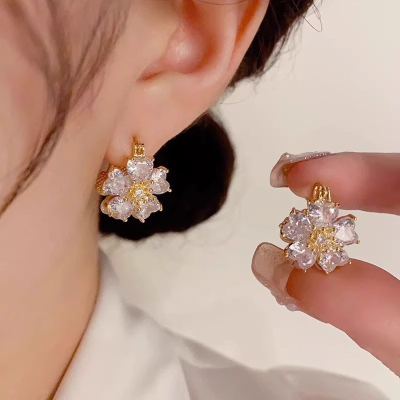 Jual Anting Bunga Yunhee 2 model bunga jadi 1 Gaya Korea Elegan Kristal ...