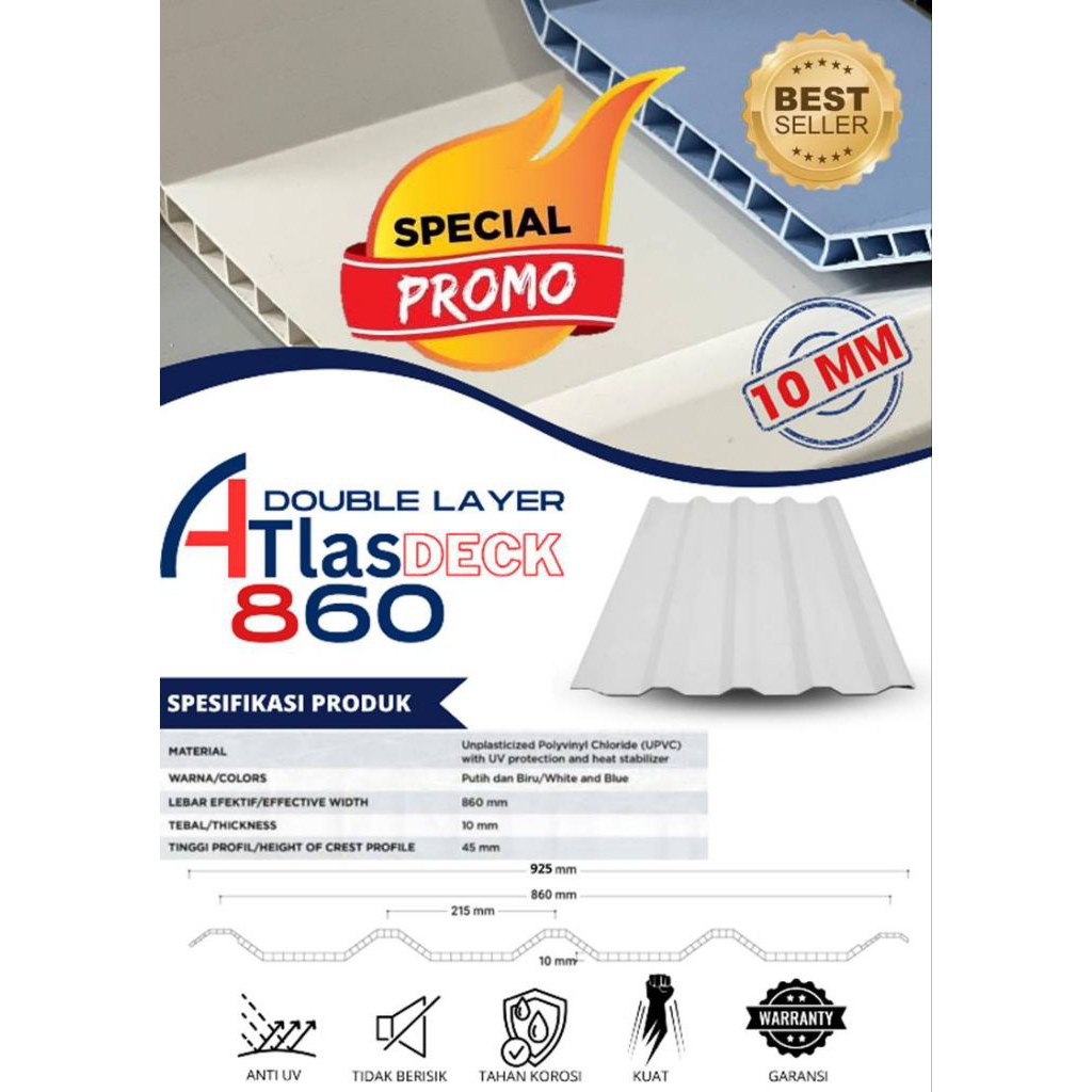 Jual Atap UPVC double Layer GARANSI 10 TAHUN Tebal 10mm.lebar 925mm ...