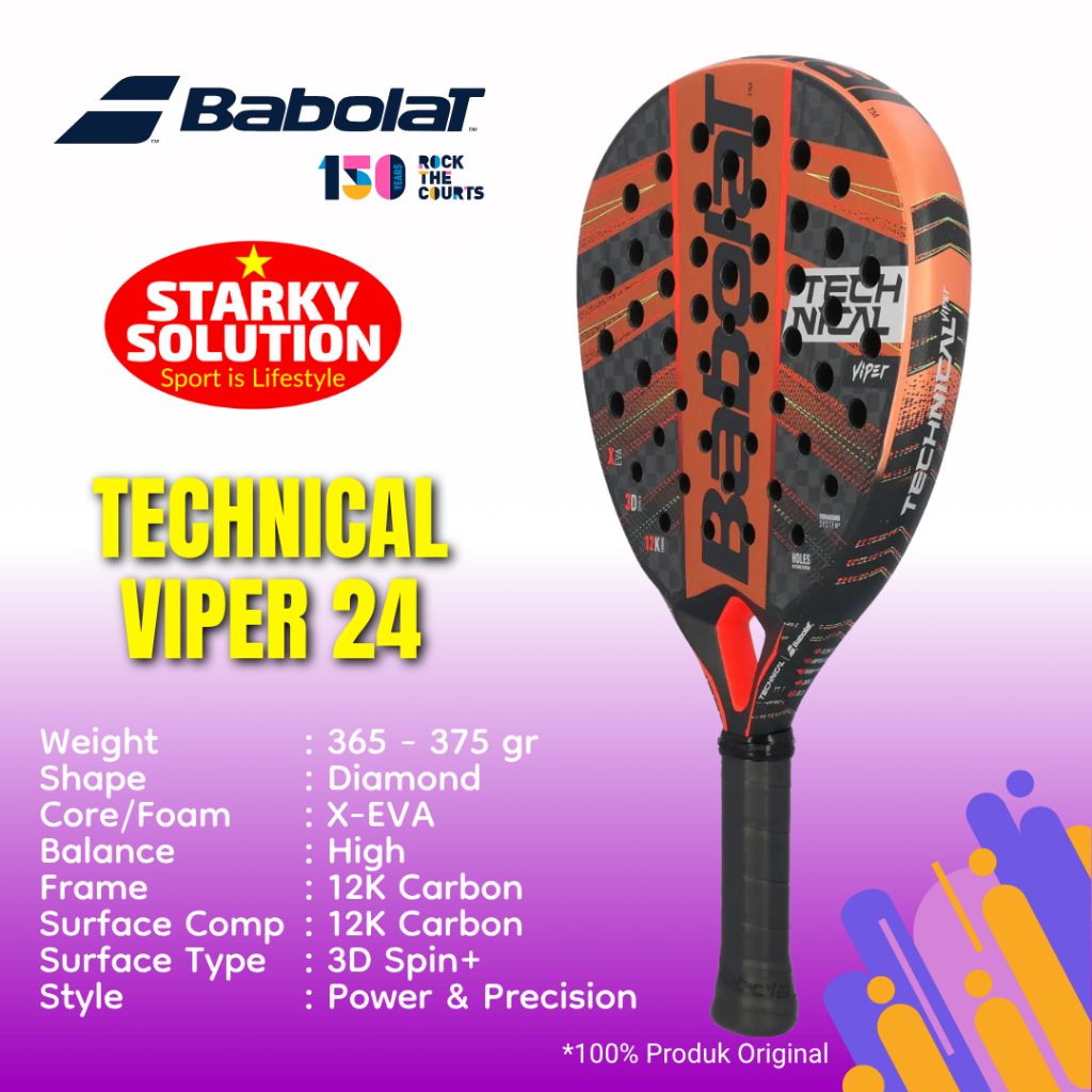 Jual Raket Padel BABOLAT TECHNICAL VIPER 24 Diamond Shape 365 gr Tenis ...