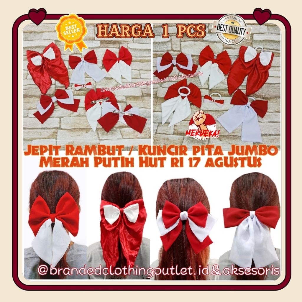 Jual (1PCS) JEPIT RAMBUT PITA JUMBO MERAH PUTIH PREMIUM / IKAT RAMBUT ...