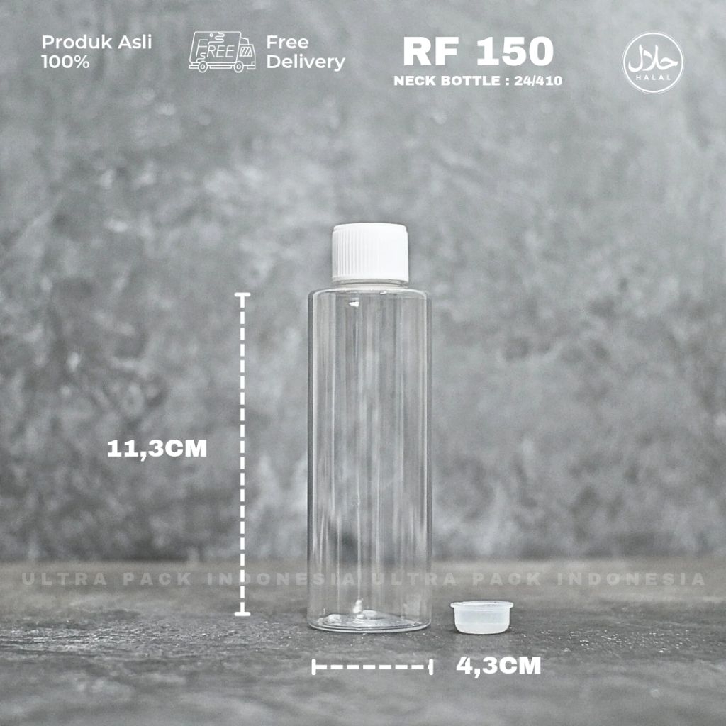 Jual KEMASAN MINUMAN BOTOL FOOD GRADE - BOTOL PET RF 150ML CLEAR + TUTUP ULIR PLASTIK + PLUG ...