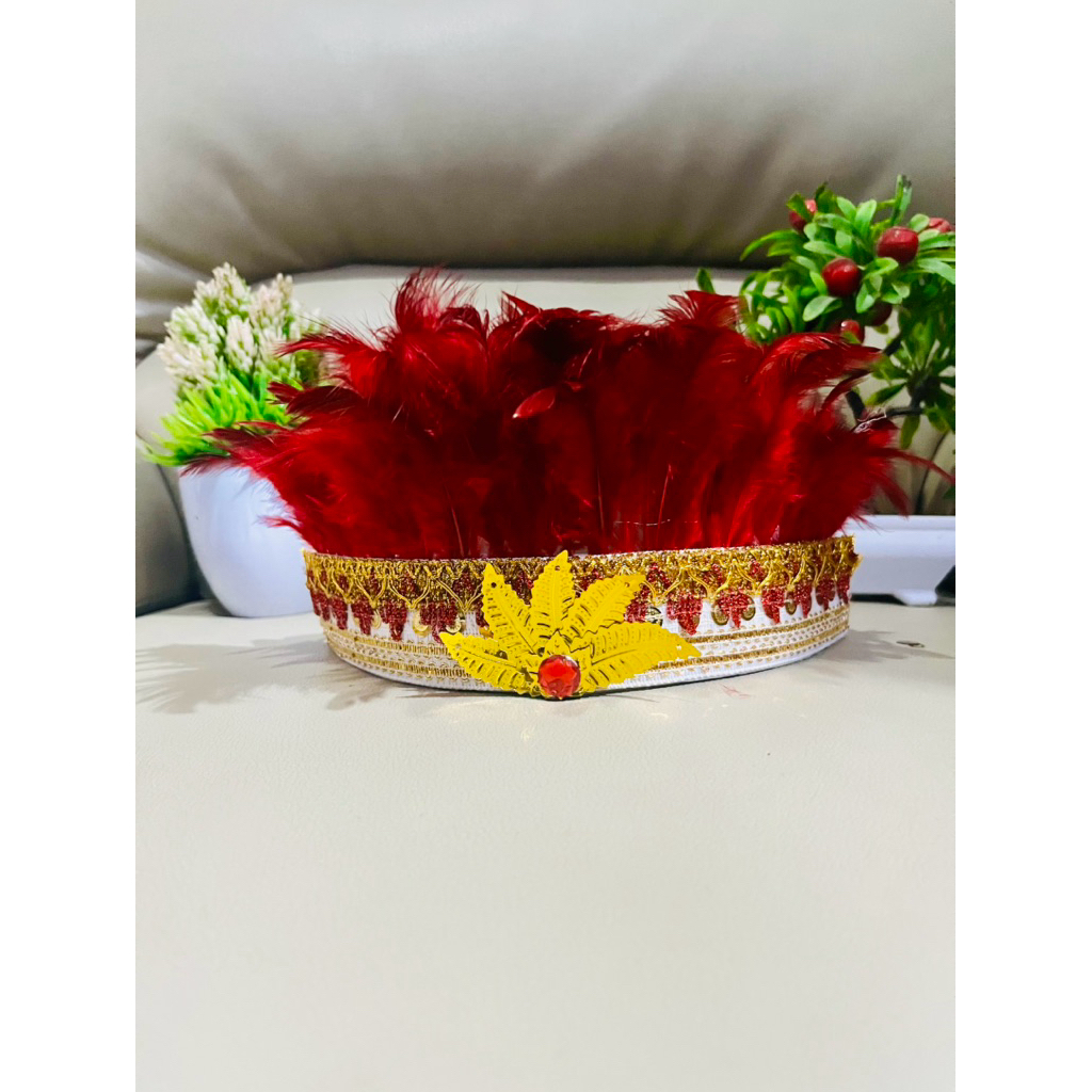 Jual mahkota bulu merah adat dayak dan papua cocok untuk semua acara ...