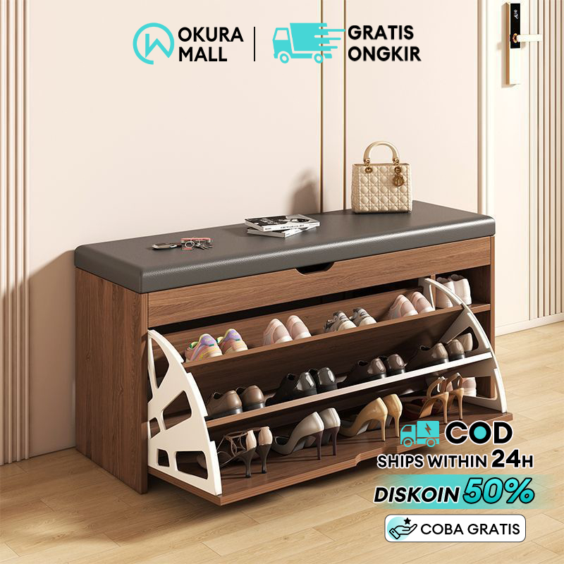 Jual Rak Sepatu Sofa Lemari Sepatu Kayu Rak Sepatu Tertutup Anti Debu ...