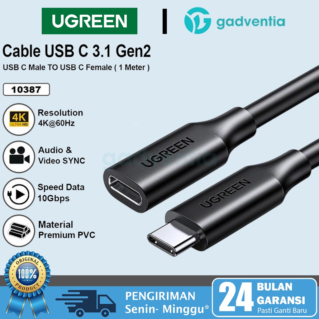 Jual UGREEN 10387 Kabel USB C Extension To Type C Female Gen2 5A 100W ...