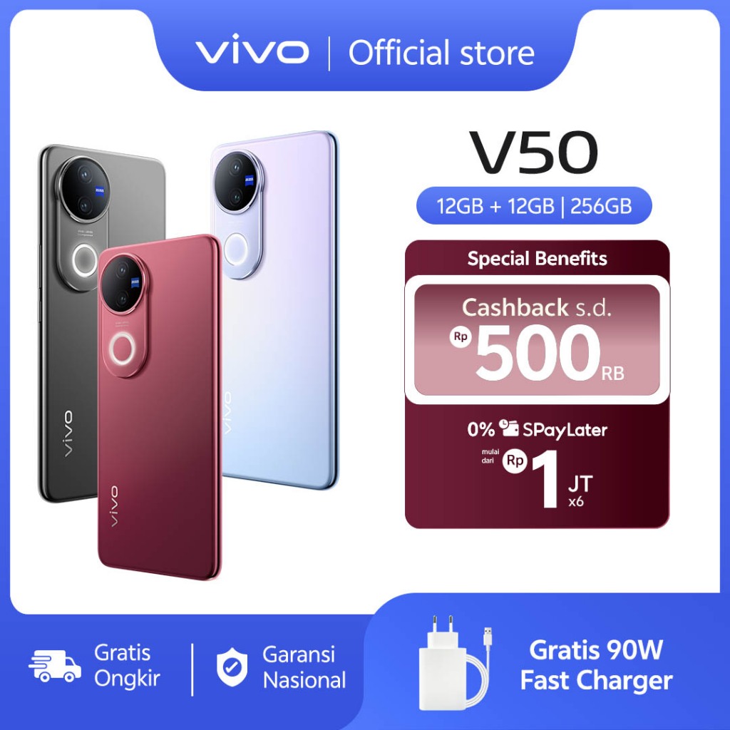 Jual [NEW LAUNCH] vivo V50 5G (12/256) Rounded-edge Design, ZEISS Group Potrait, 6000mAh ...