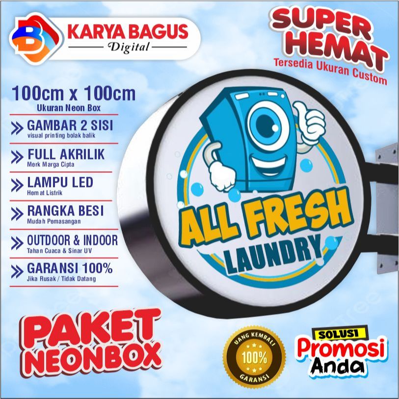 Jual NEON BOX LAUNDRY / NEON BOX BULAT 2 SISI DIAMETER 100 CM + BRACKET ...