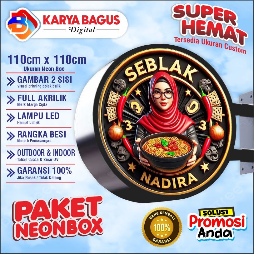 Jual Neon Box Seblak / Paket Neon Box 2 Sisi Diameter 110 CM + Bracket ...