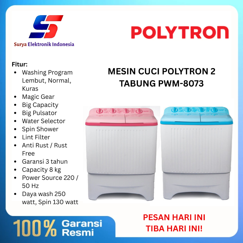 Jual POLYTRON Mesin Cuci / Mesin Cuci Polytron 2 Tabung Polytron 8KG ...
